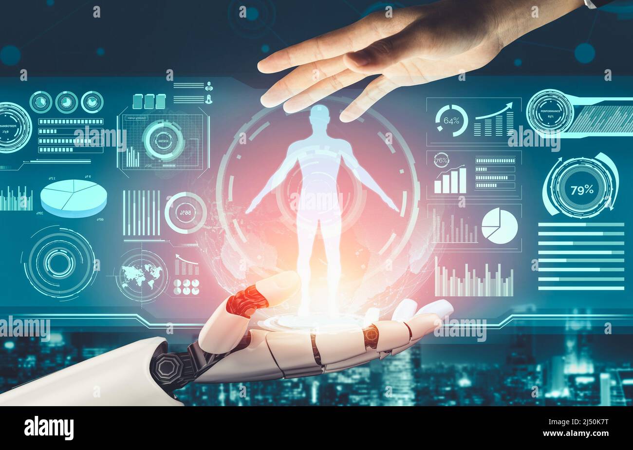 3D rendering futuristic droid robot technology development, artificial ...