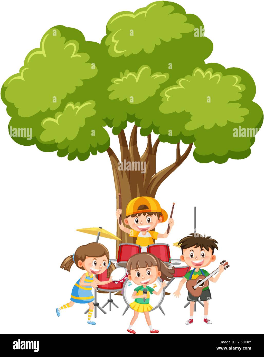 Children playing music under the tree illustration Stock Vector Image ...