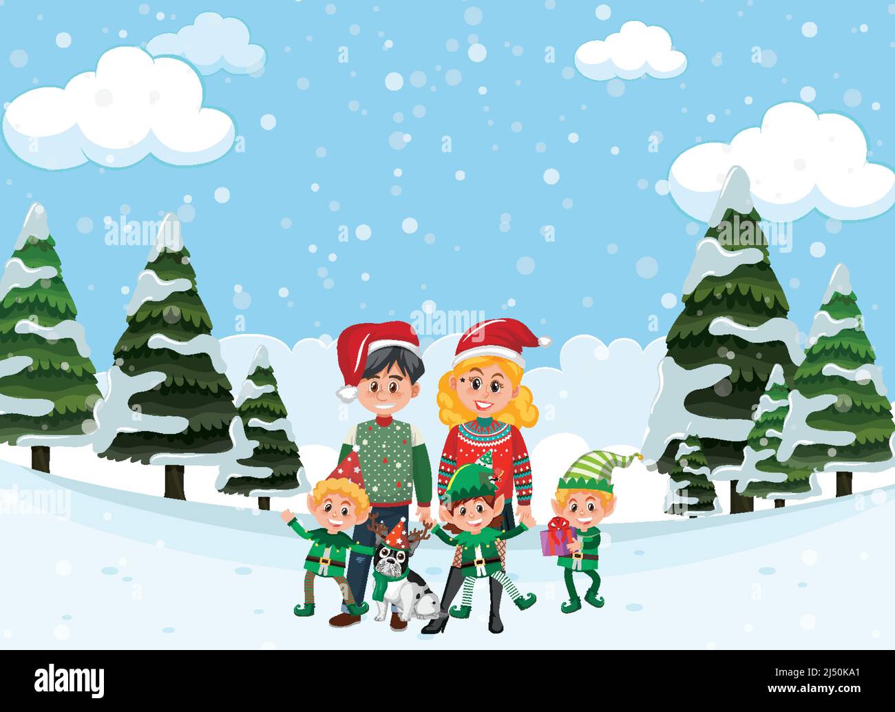 Christmas holidays with family in snow illustration Stock Vector Image ...