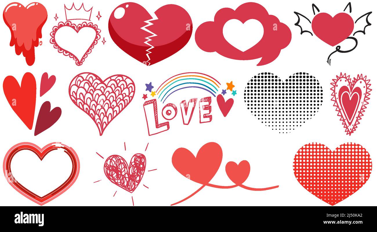 Different style of hearts isolated on white background illustration ...