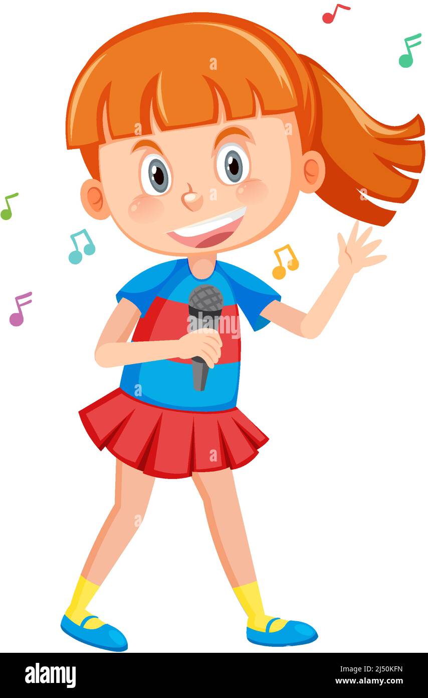 Cute girl cartoon holding microphone singing illustration Stock Vector ...