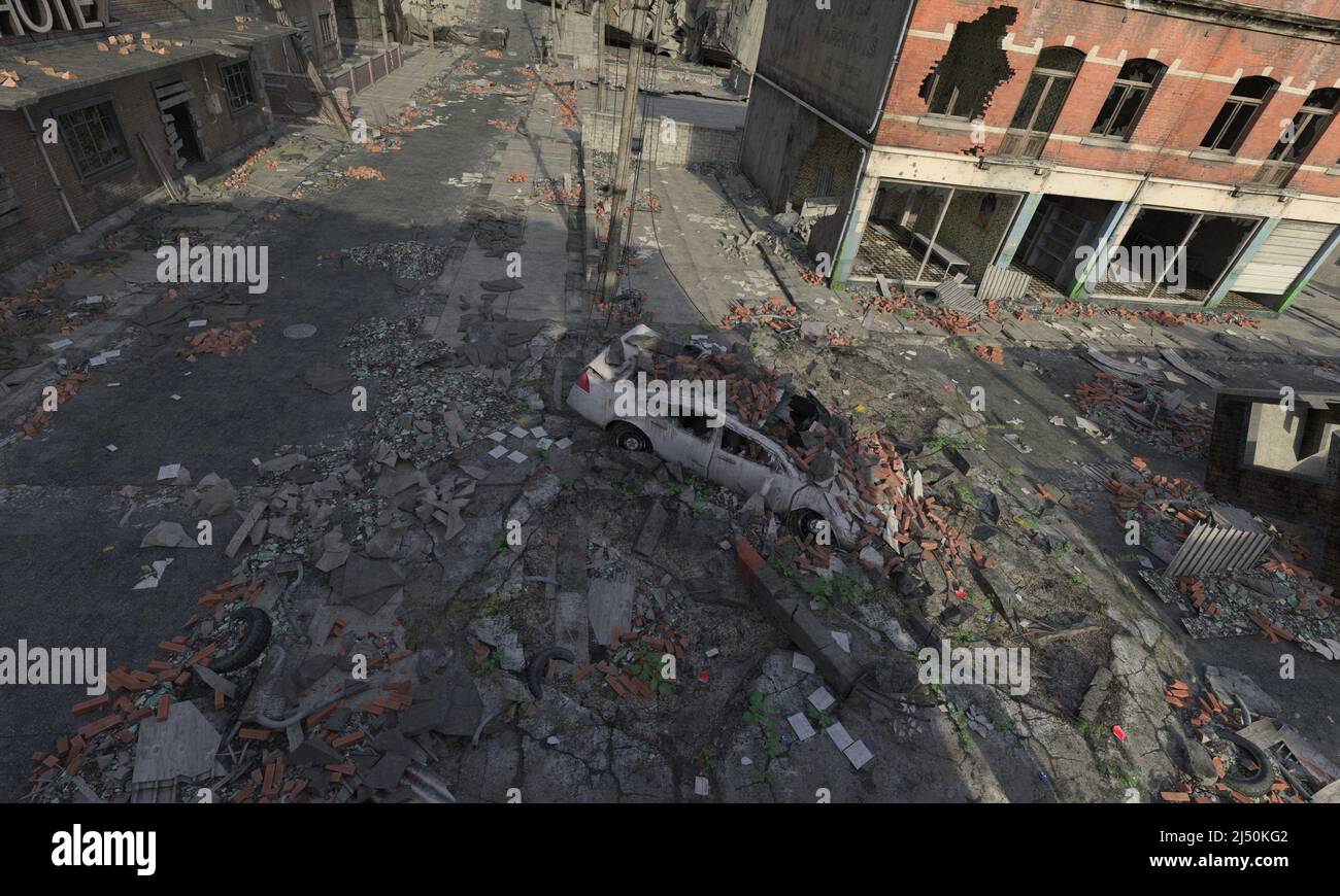 3D illustration post apocalyptic cityscape top view Stock Photo - Alamy
