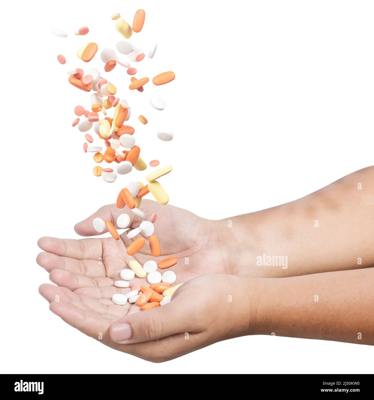 Human hand holding tablets pill isolated over white background Stock ...