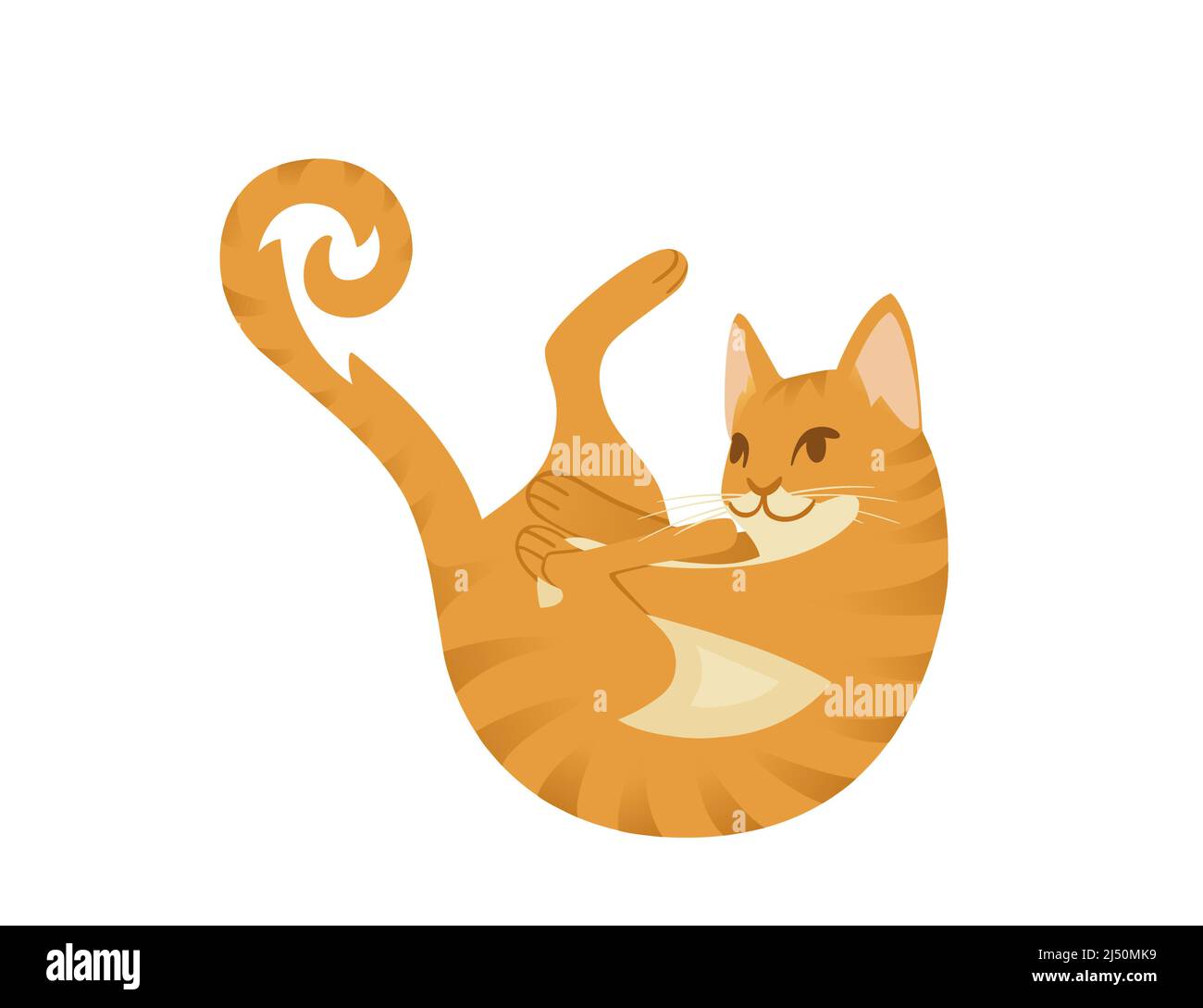 Ginger cat cartoon playing with tail animal cartoon design vector ...