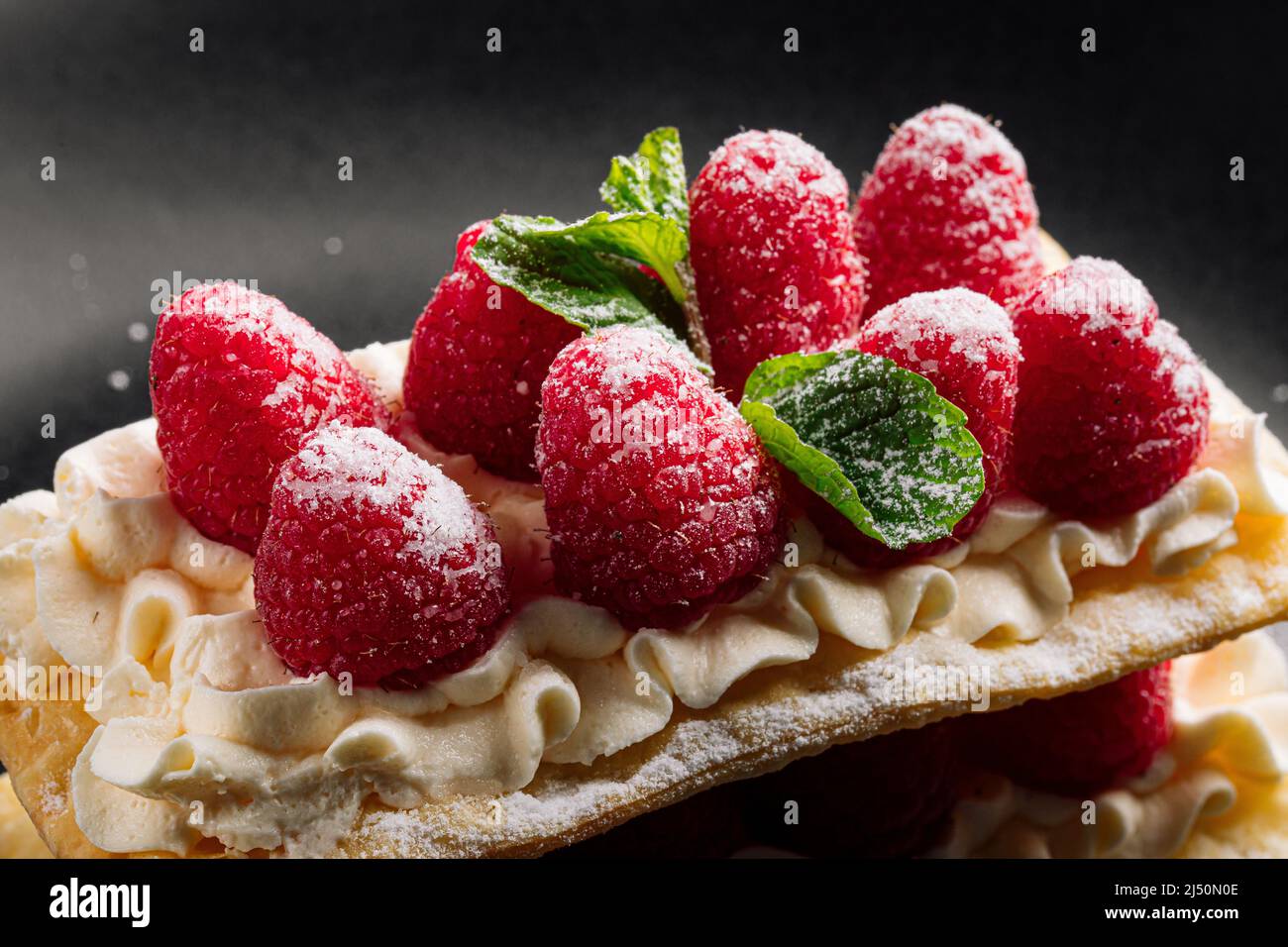 Mille feuille dessert with raspberries Stock Photo - Alamy