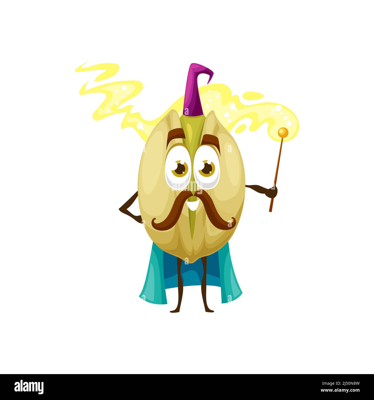 Cartoon pistachio wizard character. Fairytale nut, comic pistachio ...