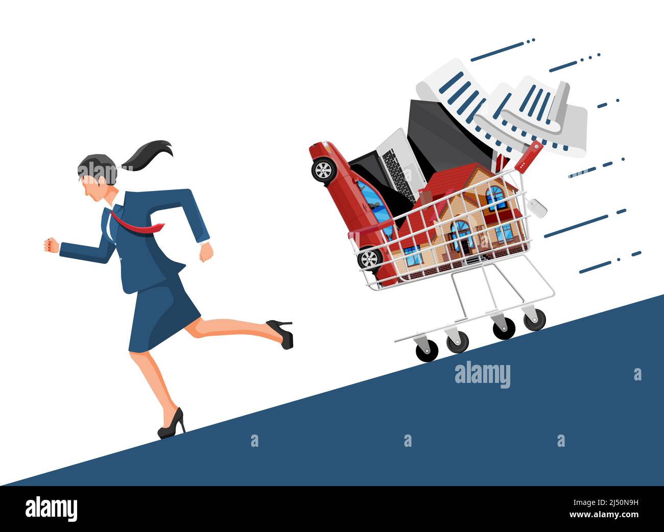 Businesswoman Running Away from Shopping Cart Stock Vector Image & Art ...