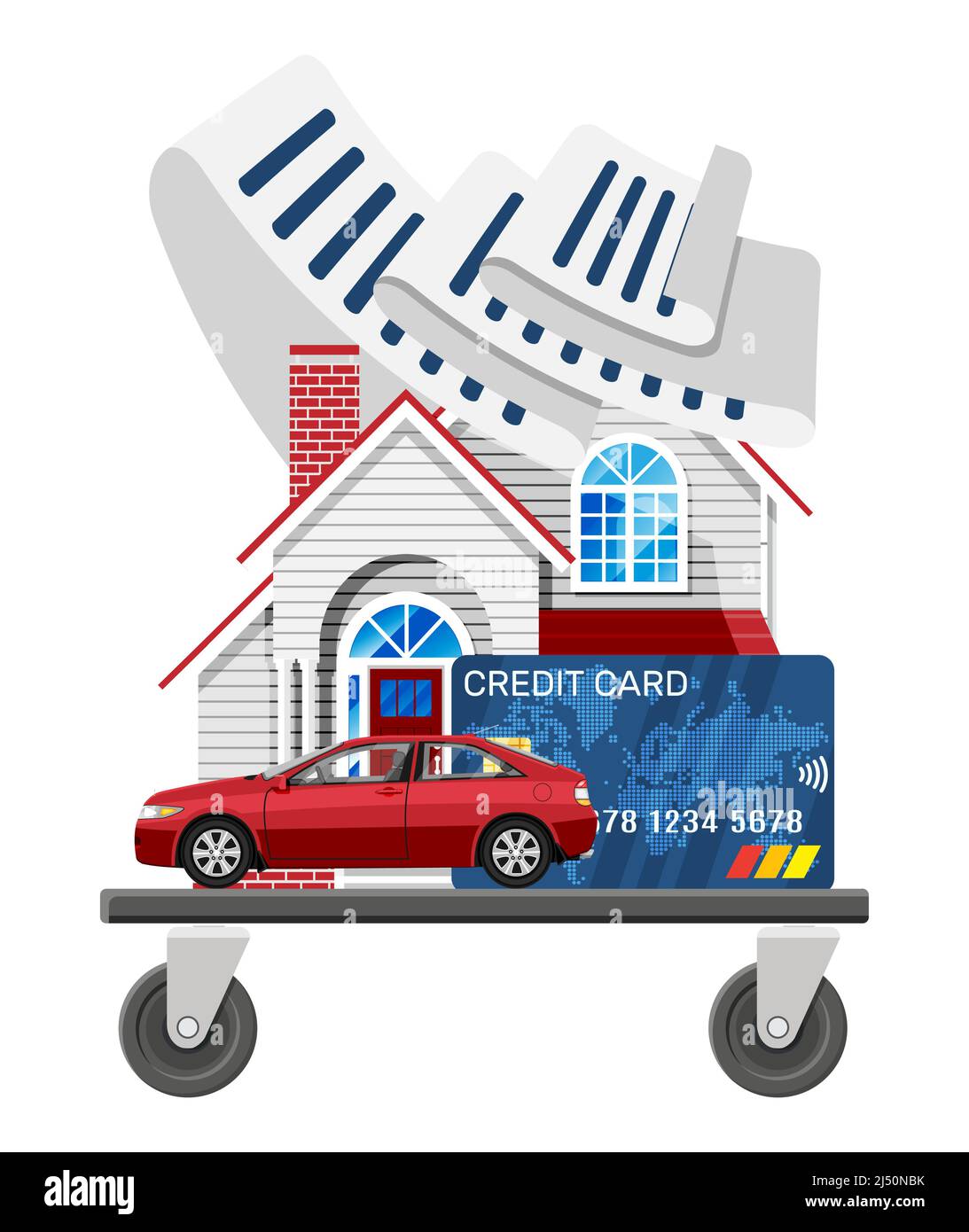 Shopping Cart with Goods, Cost of Living, Expenses Stock Vector Image ...