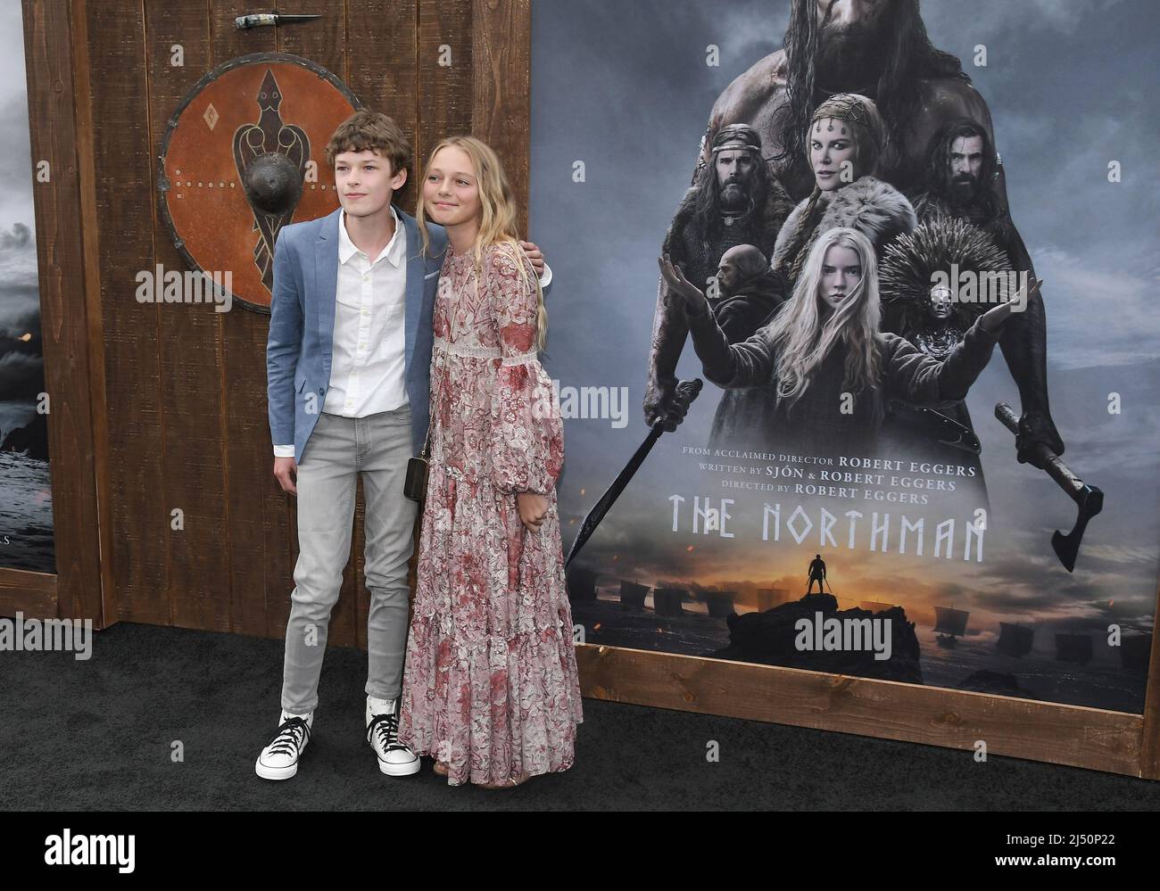 (L-R) Oscar Novak and Lily Gorman at THE NORTHMAN Los Angeles Premiere ...