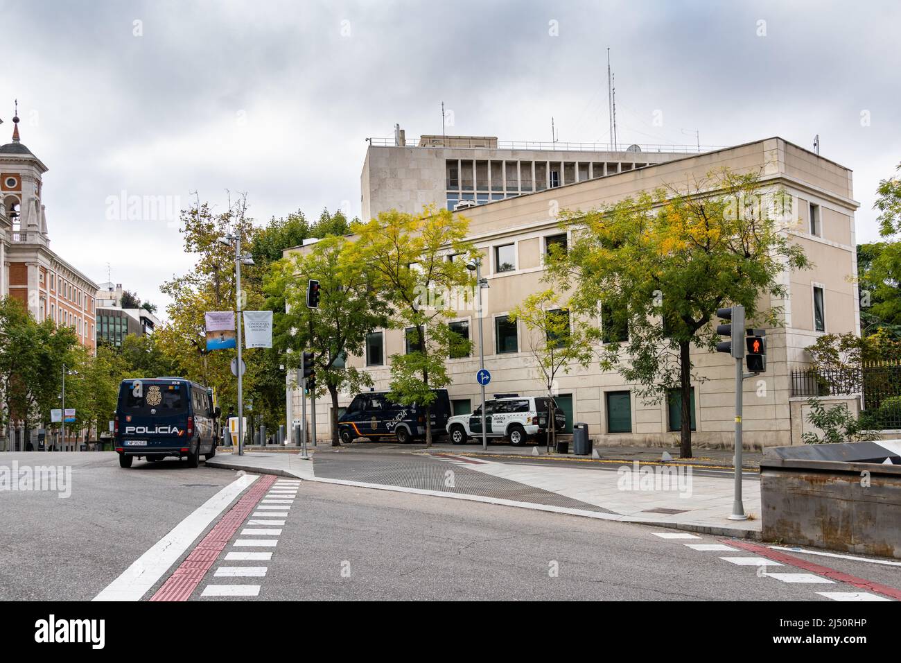 Madrid, Spain - October 10, 2021: Police car protecting the USA Embassy ...
