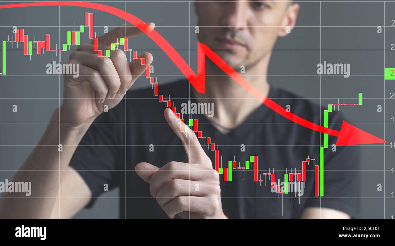 Double exposure of virtual creative financial diagram on businessman ...