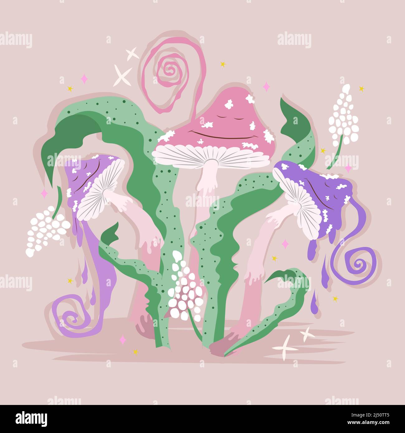 Psychedelic mushrooms background. Magical trippy fungi Stock Vector ...