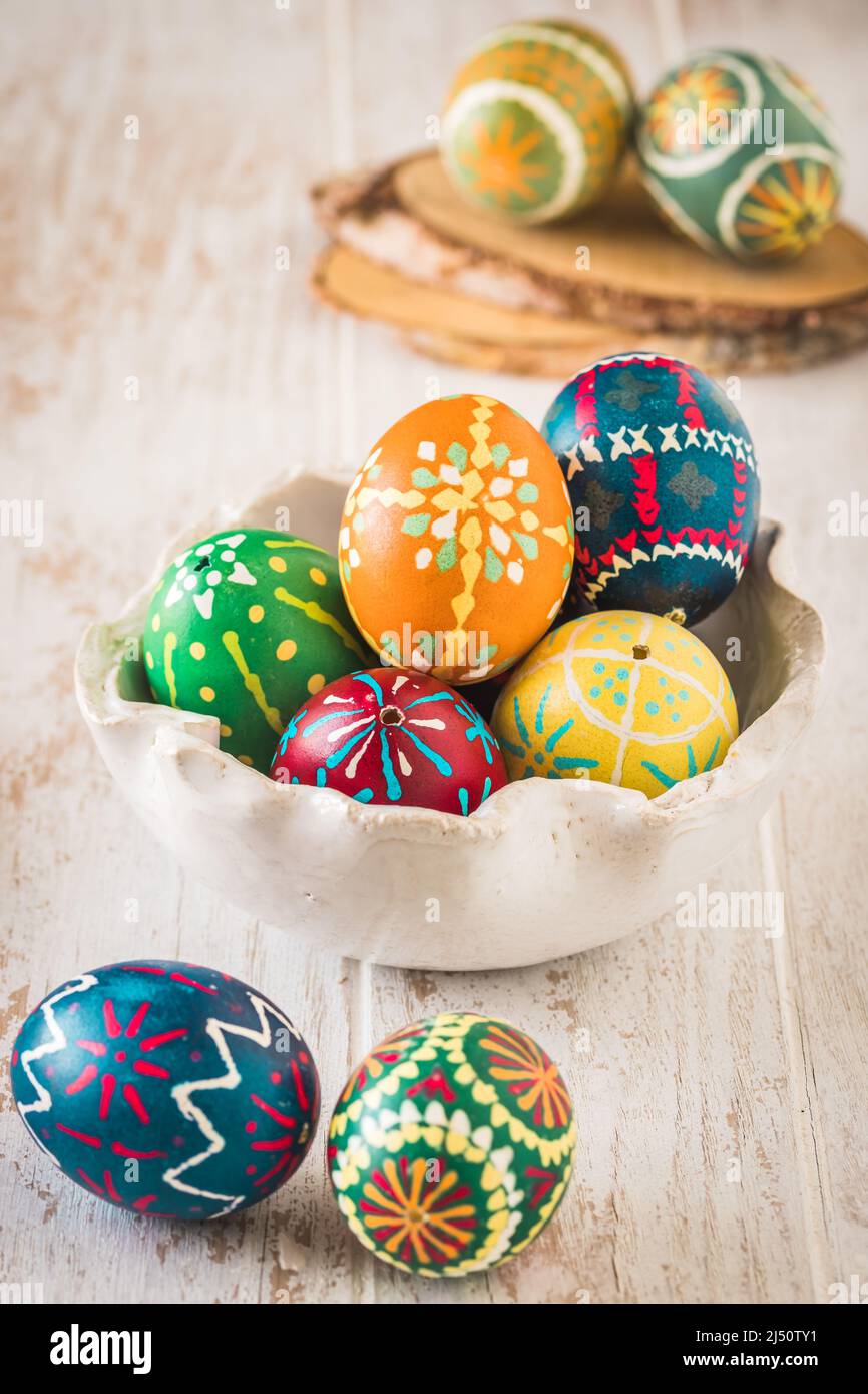 Colorful Easter eggs from East Germany, handmade with wax technique ...
