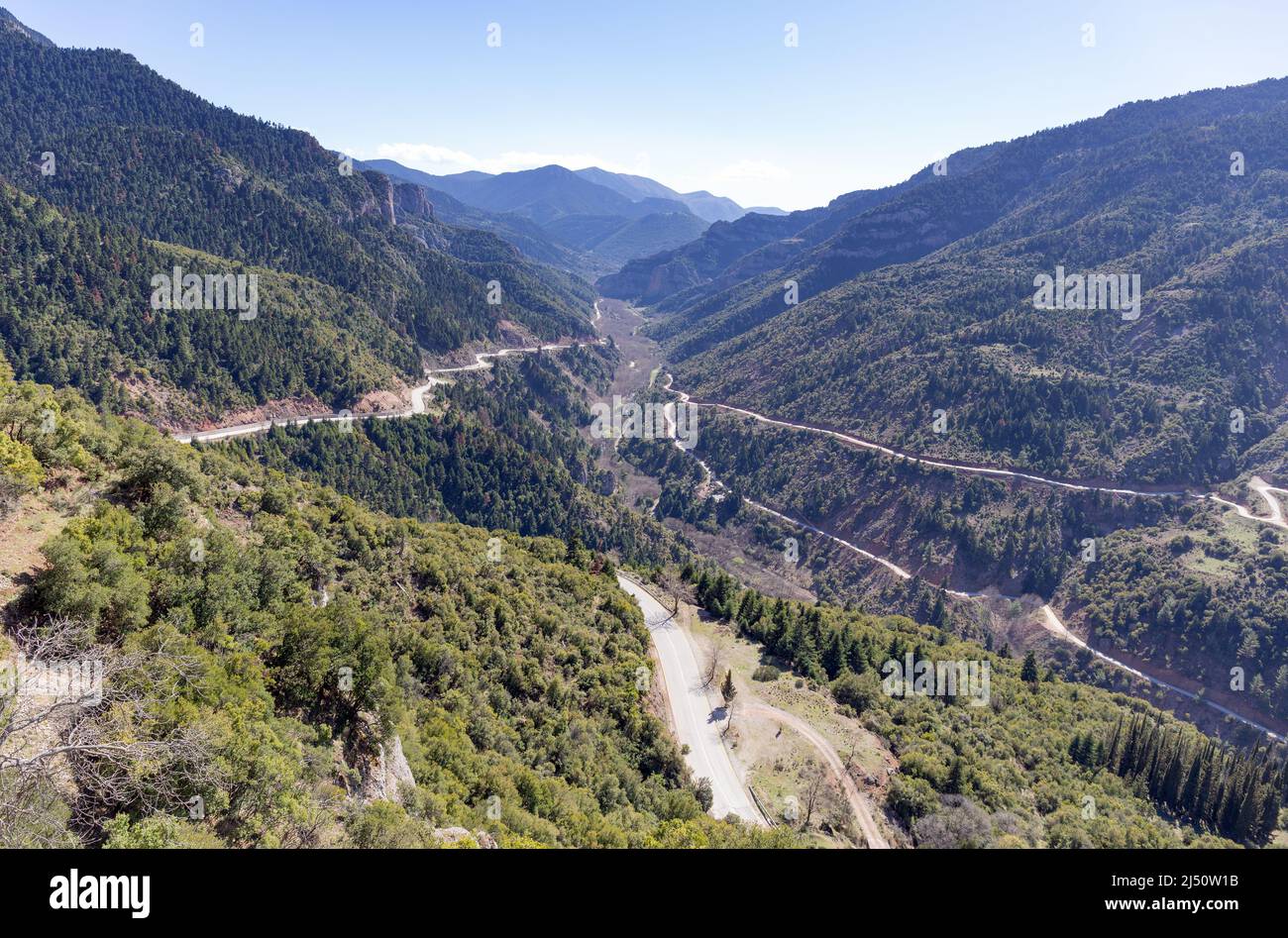 Panoramic view of Vouraikos gorge from Mega Spilaio monastery, Achaea ...