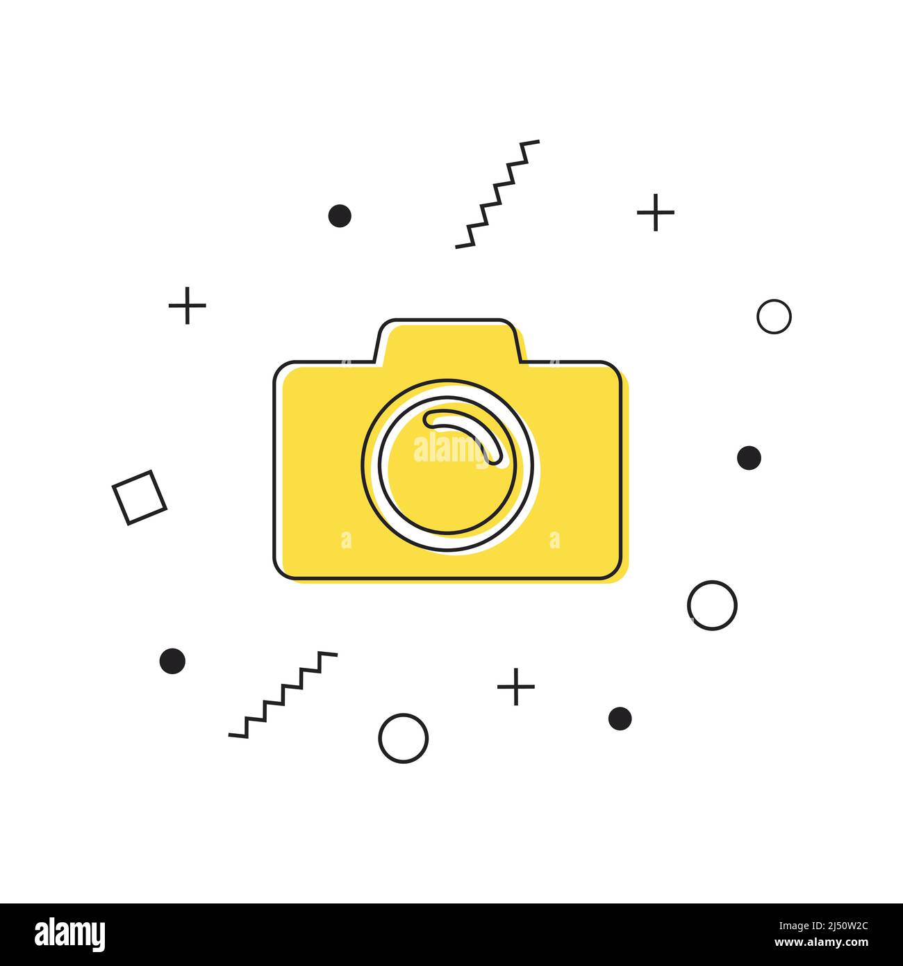 Photo camera in flat style. Yellow camera icon with geometric shapes on ...