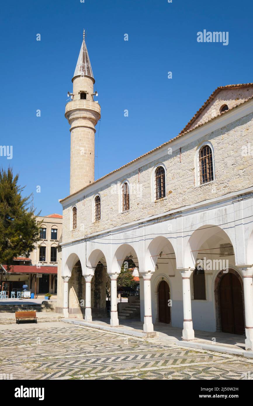 Front view of the Pazaryeri mosque and single minaret in the center of ...
