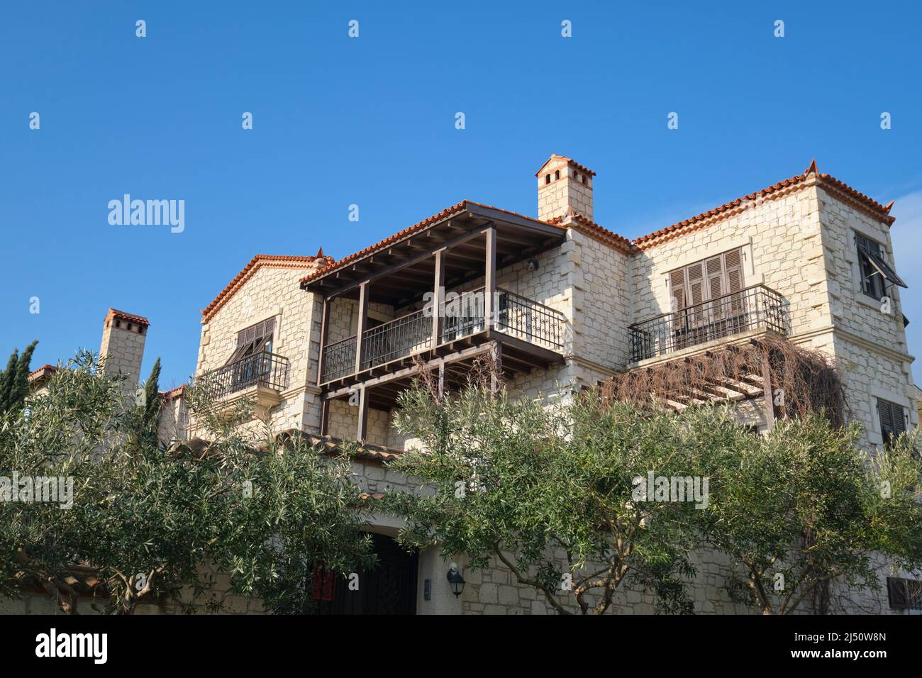 A view of a piece of traditional stone house architecture. In the town ...