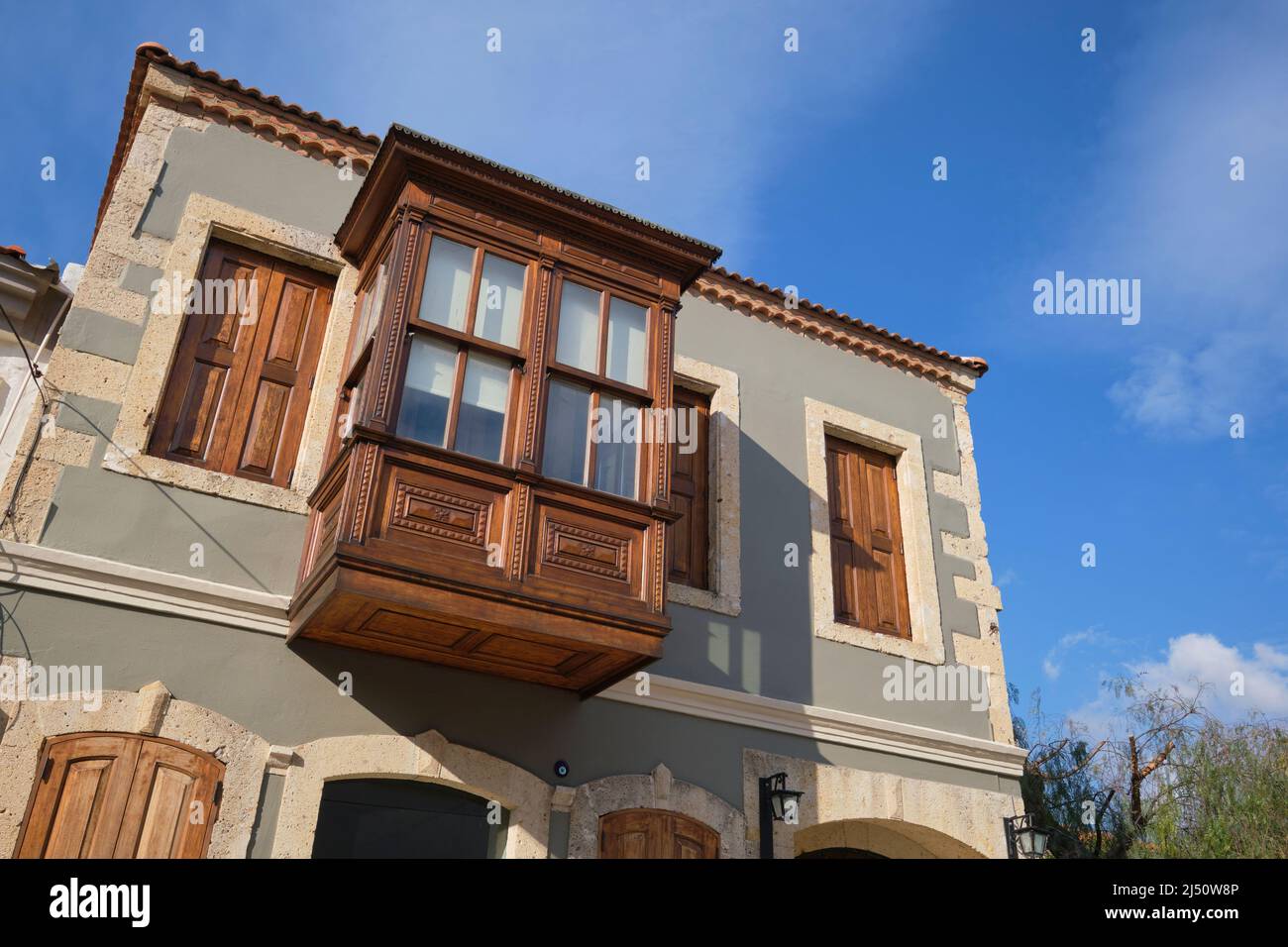 A view of a piece of traditional stone house architecture. In the town ...