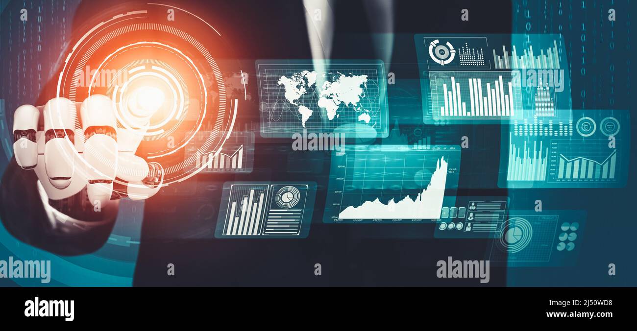 3D rendering futuristic droid robot technology development, artificial ...