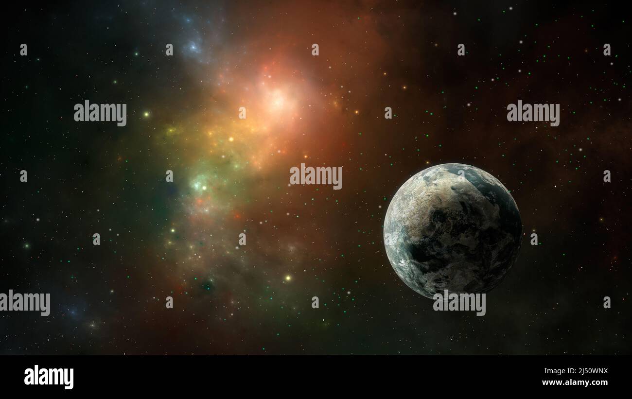 Space background. Colorful nebula with planet and starfield. Elements ...