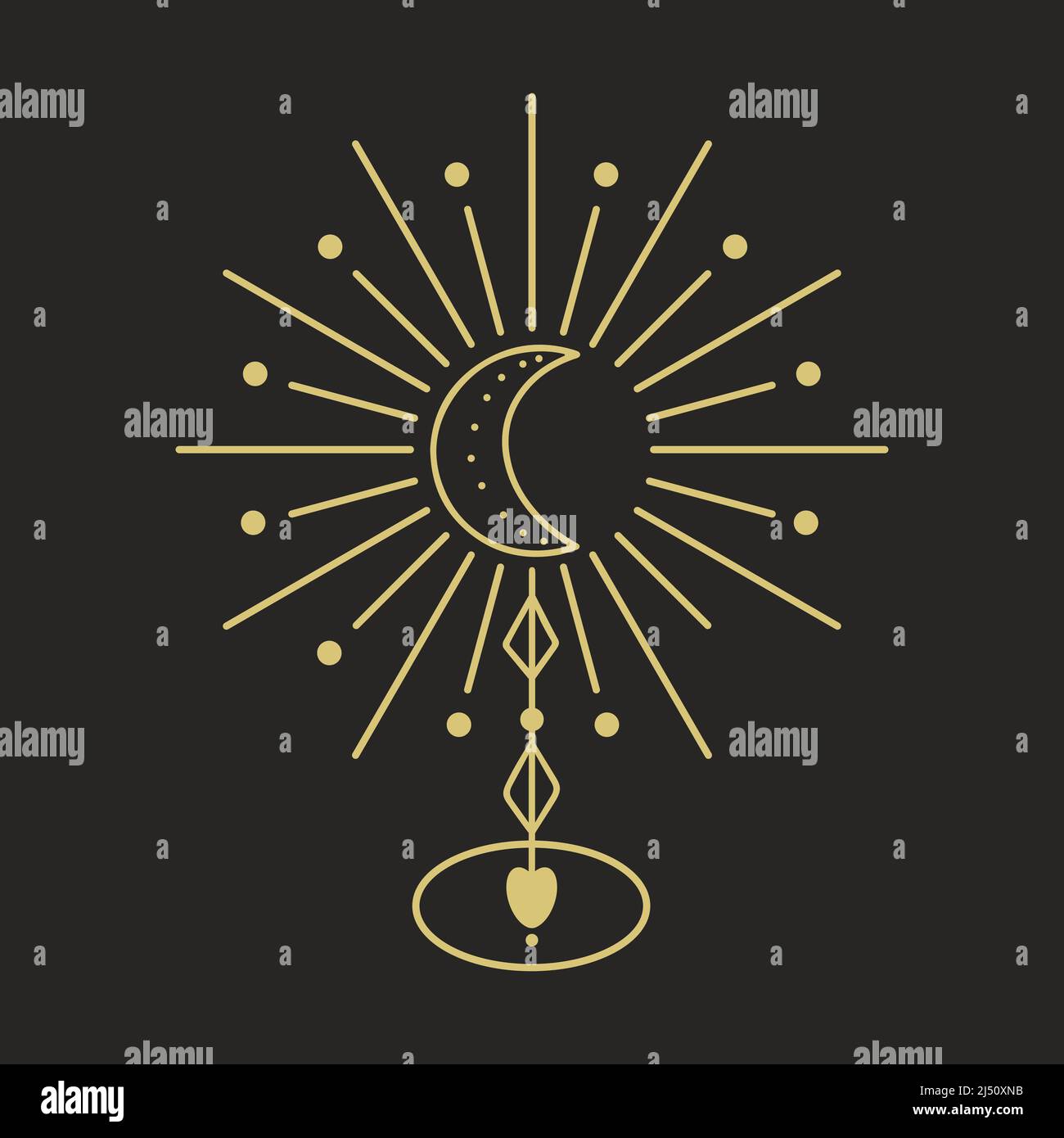 Moon adorned with rays of magical element vector illustration Stock ...