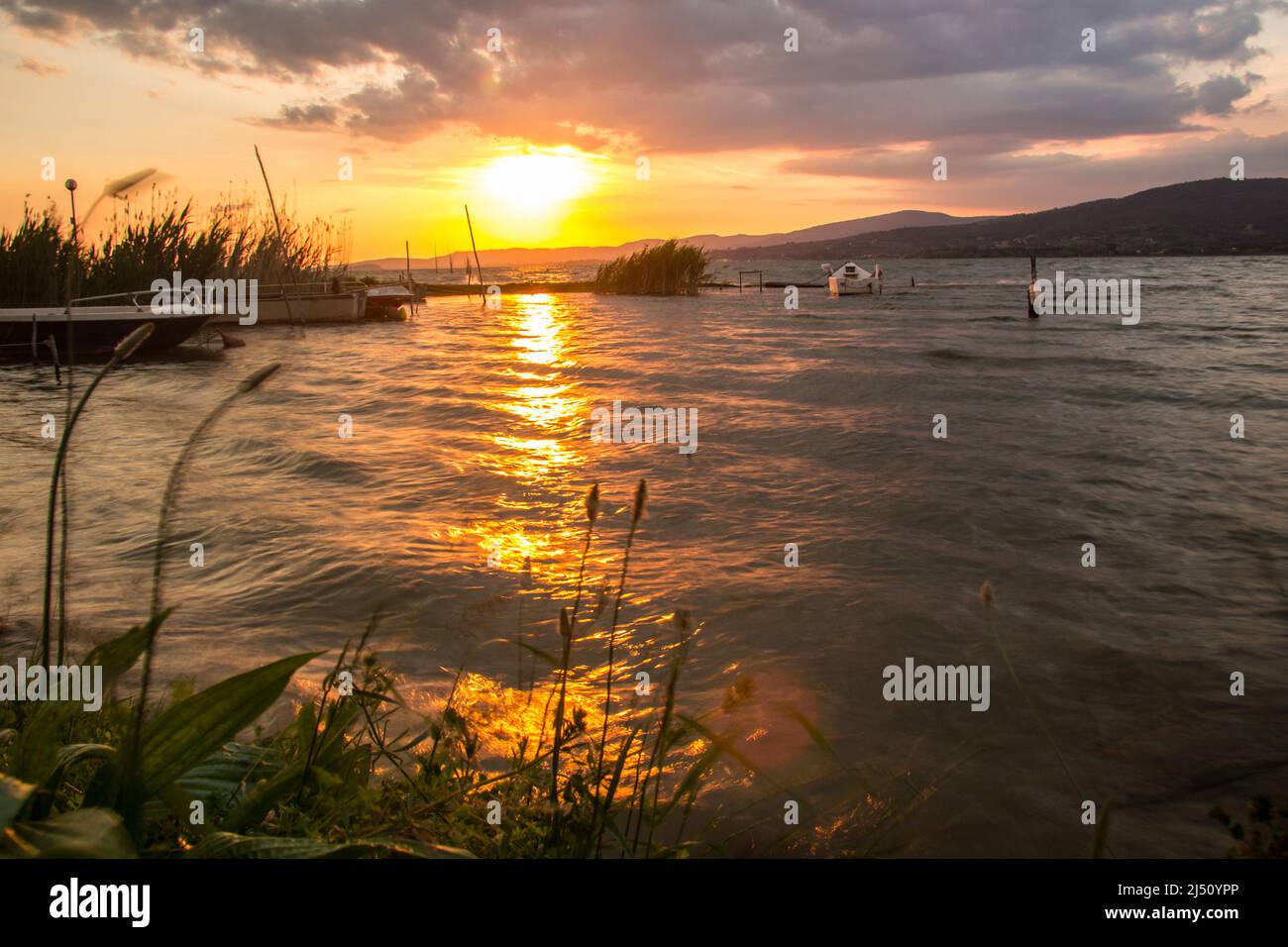 Scenery lake landscape with blue sky and sunset Stock Photo - Alamy