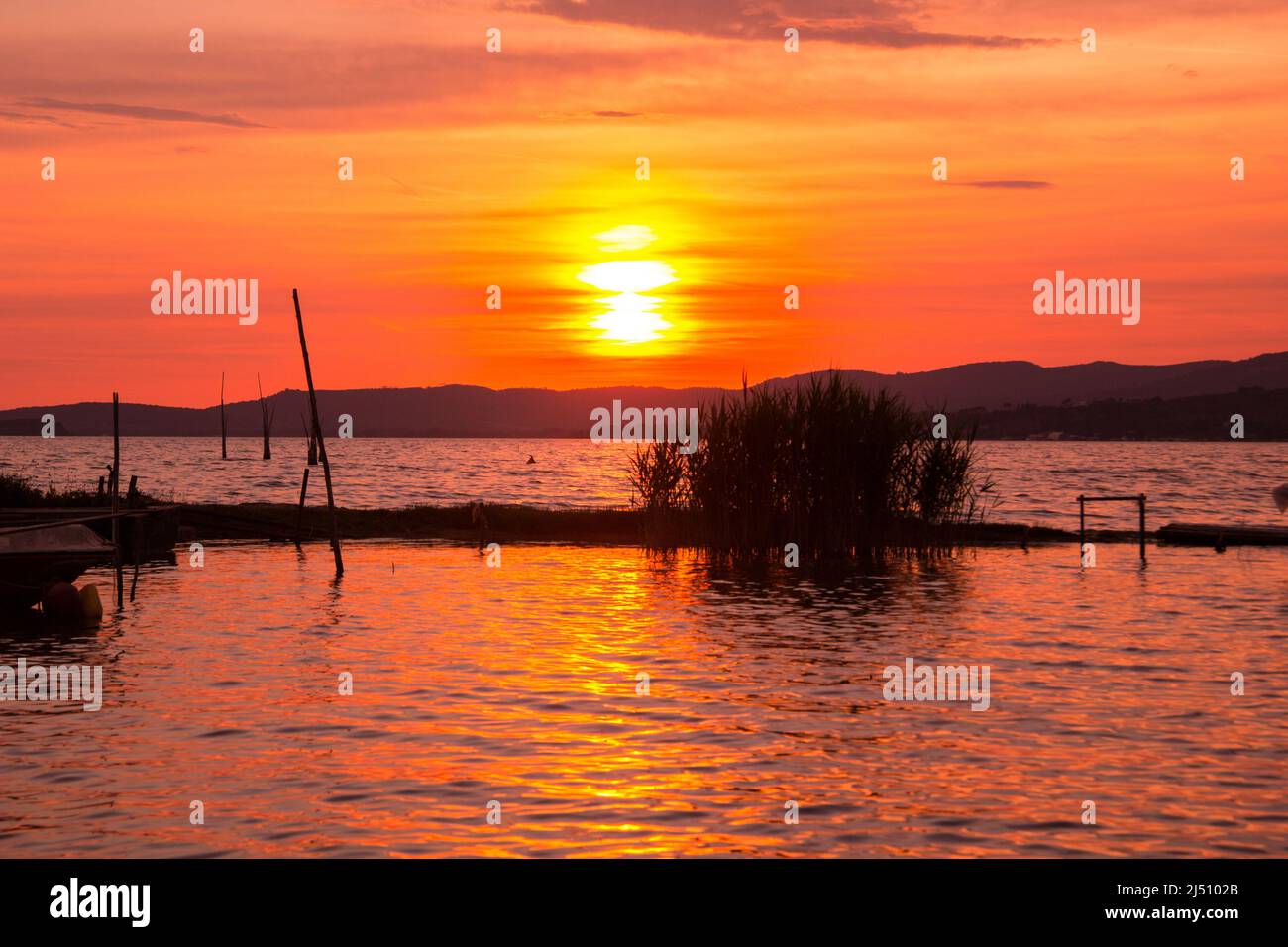 Scenery lake landscape with blue sky and sunset Stock Photo - Alamy