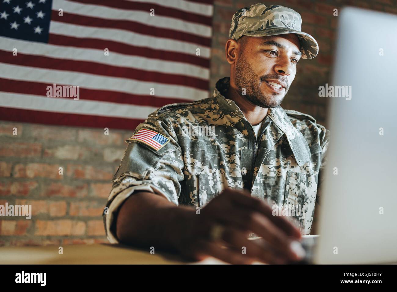 Sitting military army soldier technology communication hi-res stock ...