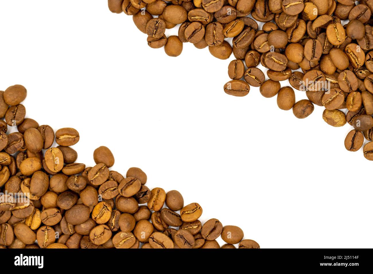 Coffee beans isolated on a white background. The middle is left blank ...