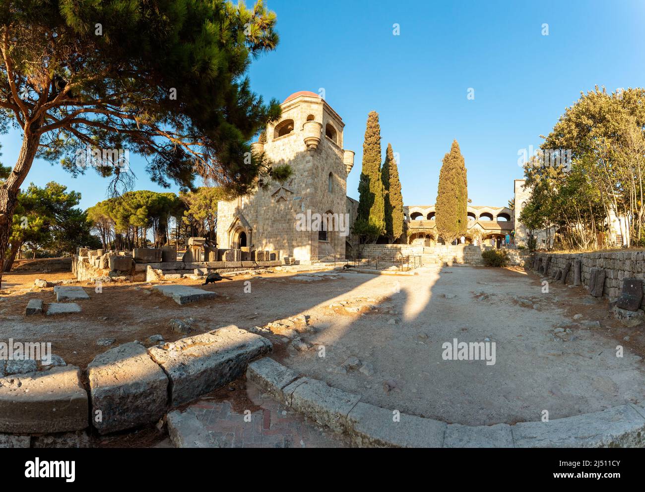 The territory of Filerimos Monastery on the island of Rhodes in Greece ...