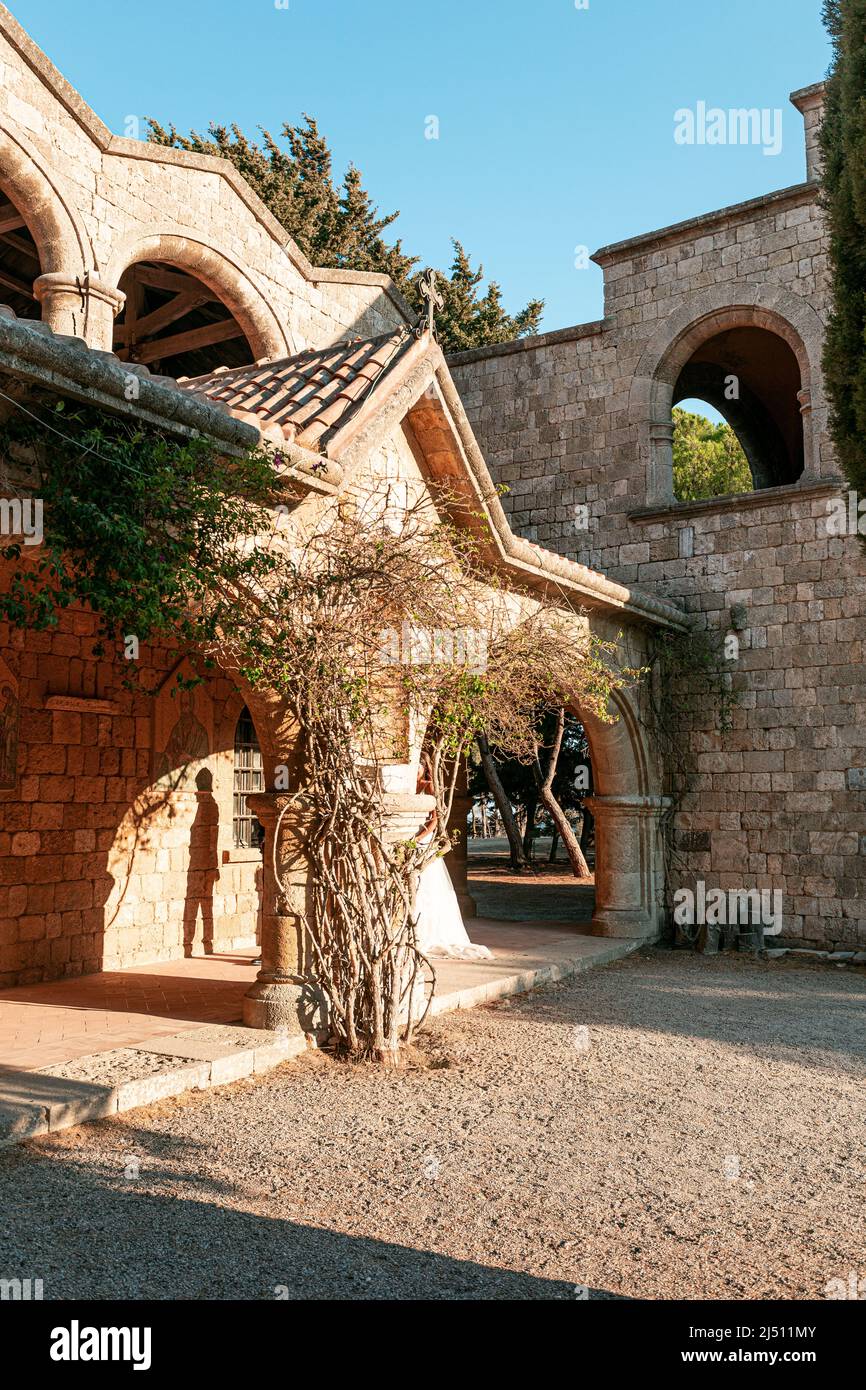 The territory of Filerimos Monastery on the island of Rhodes in Greece ...