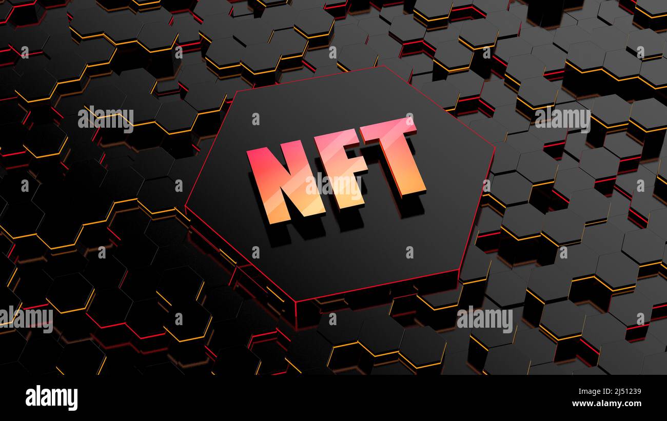 NFT 3d image. Blockchain Non Fungible Token idea. Computer chip NFT on ...