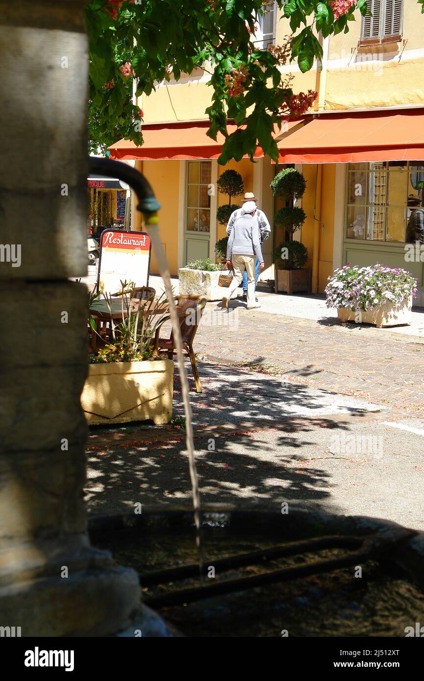 Lively street in La Garde Freinet in the Maures Stock Photo - Alamy