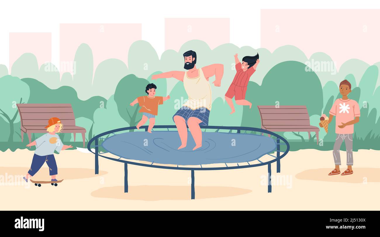 Flat cartoon characters doing sports together,sporty healthy family ...