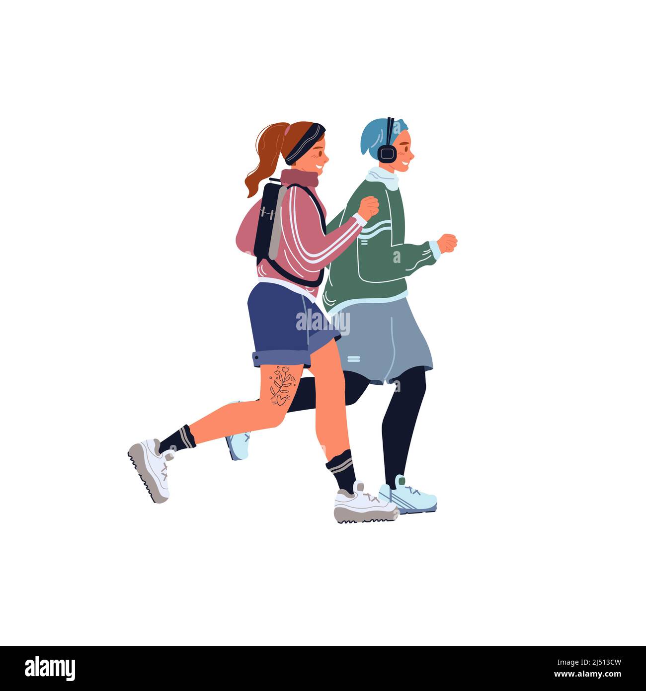 Flat cartoon running characters,sporty healthy lifestyle vector ...