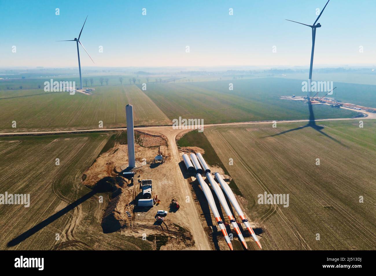 Windmill generator wing prepared for assembling on ground, Construction ...