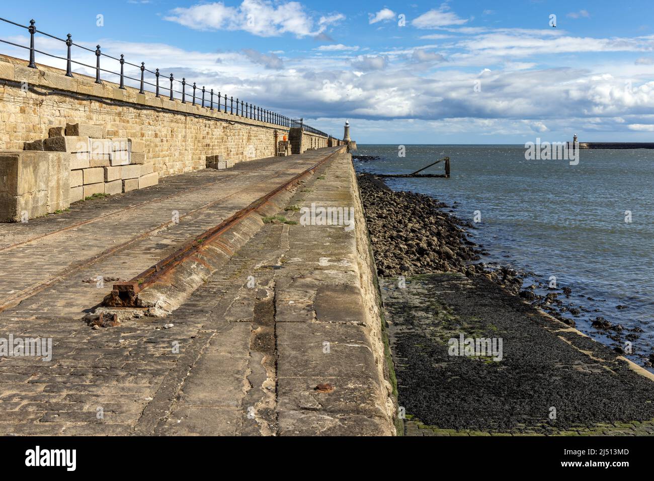 Tynemouth North Pier and Lighthouse at the mouth of the River Tyne ...