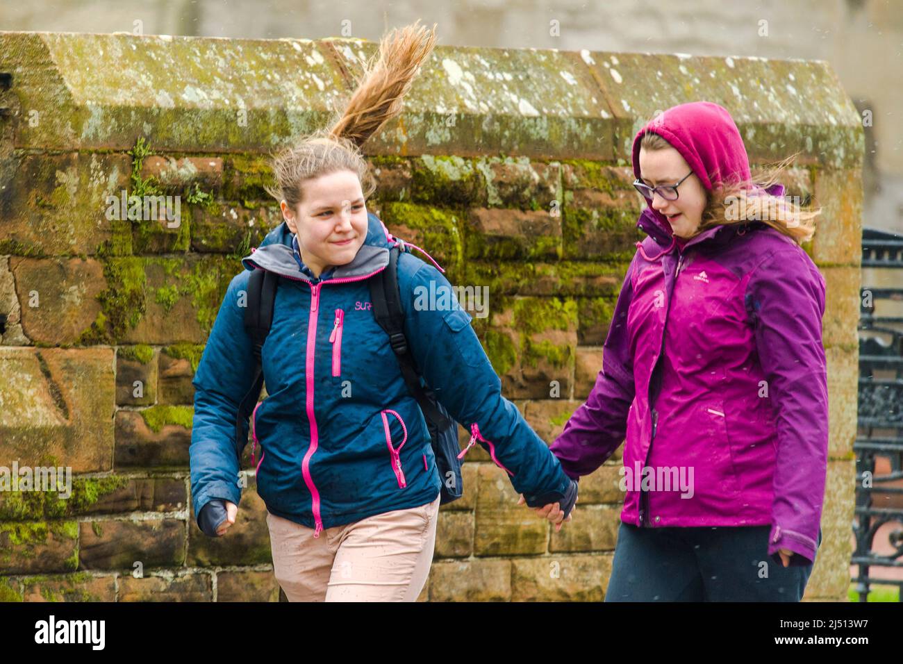 Windy scenes at west coast Scottish town Troon. Parts of Scotland are ...