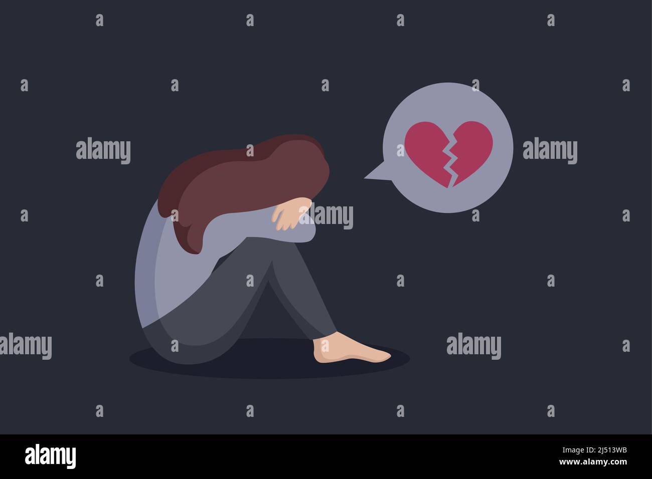 Sitting Alone Sad Broken Heart Drawing With An