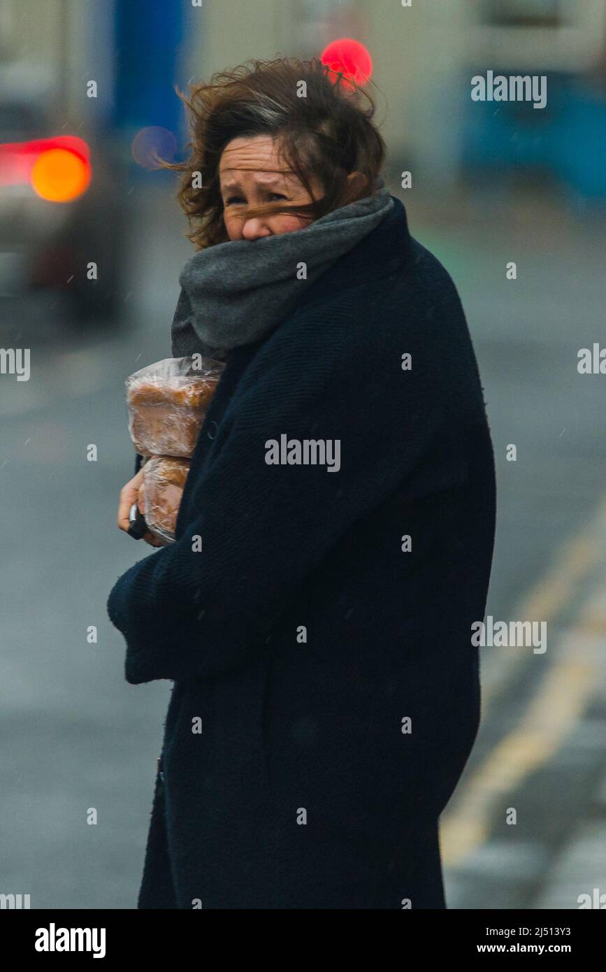 Windy scenes at west coast Scottish town Troon. Parts of Scotland are ...