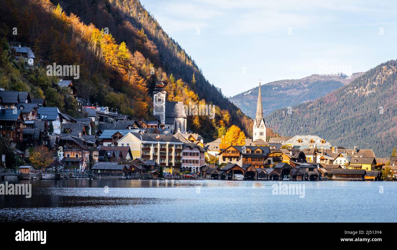 Hallstatt, Austria - November 2, 2019: View of historical old village ...