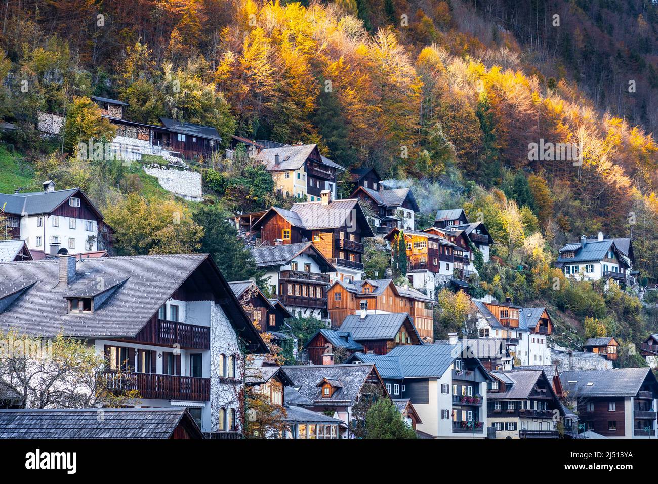 Hallstatt, Austria - November 2, 2019: View of historical old village ...