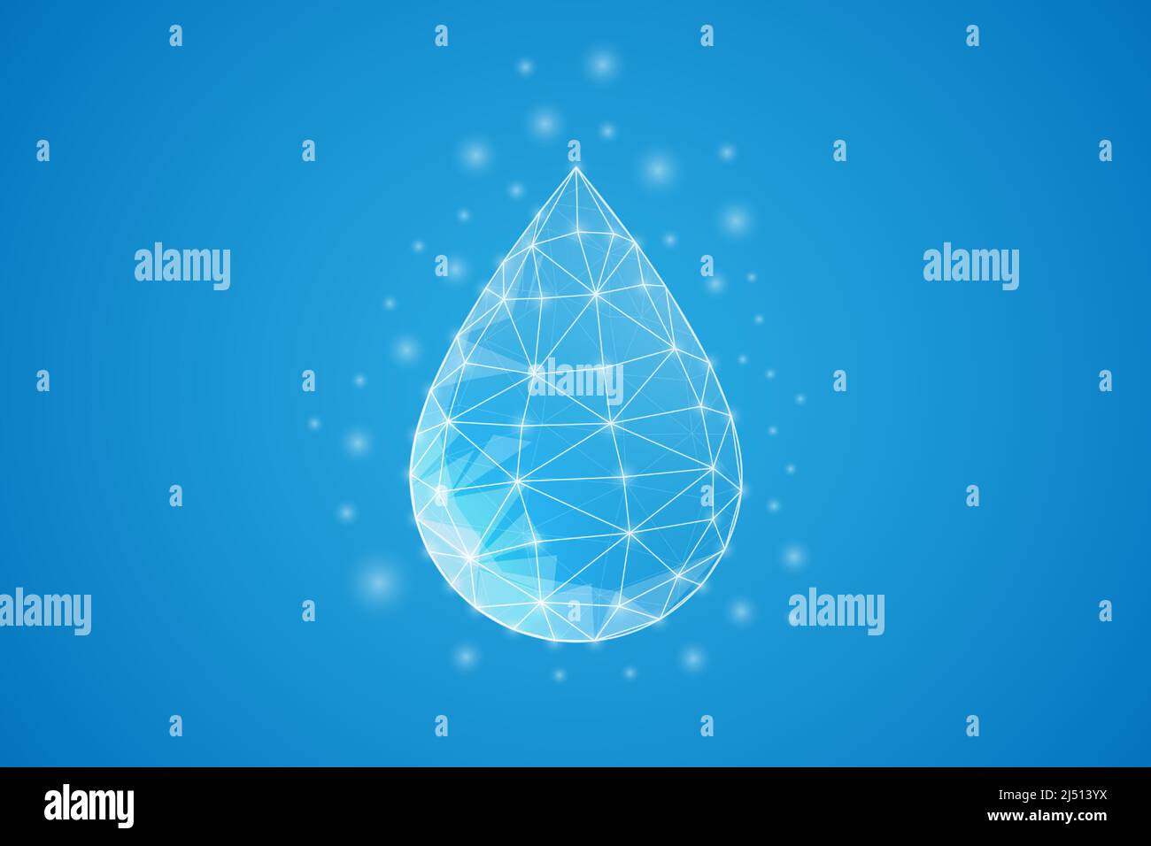 Water drop low poly symbol with white connected dots. 3d geometric ...