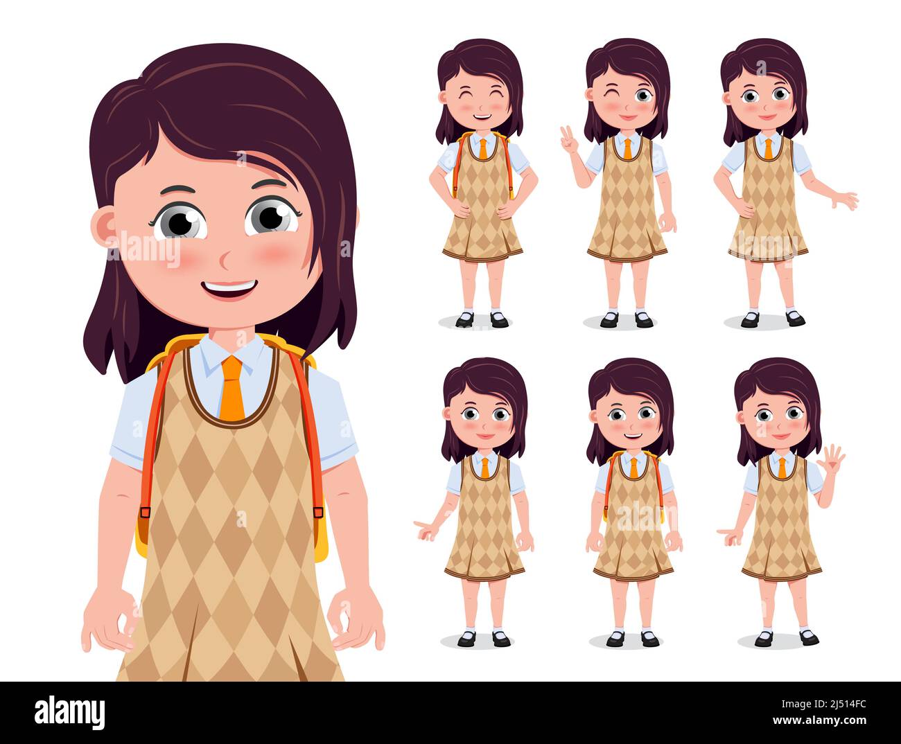 Student girl vector character set. School 3d female students in ...