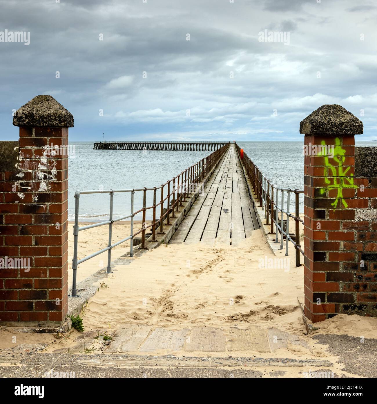Entrance to the old wooden south pier at the port of Blyth in ...
