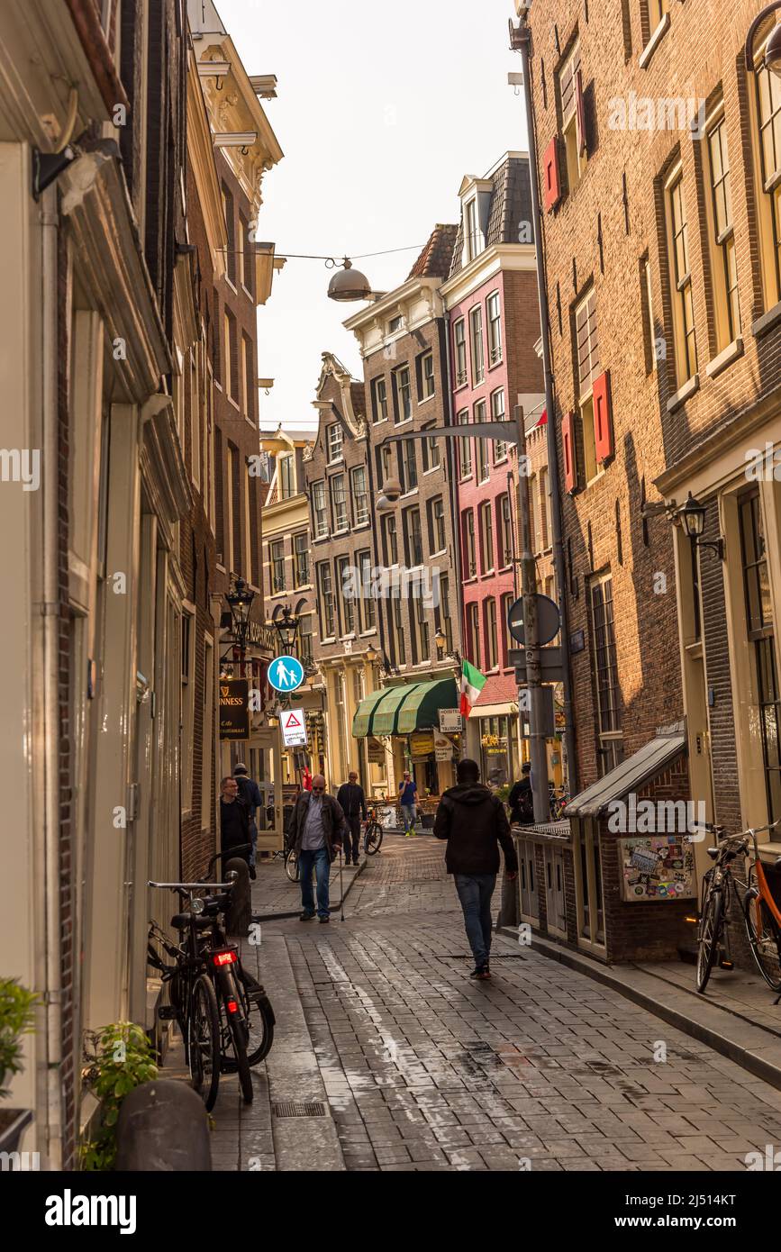 Amsterdam, Netherlands, April 2022. The narrow streets in the redlight ...
