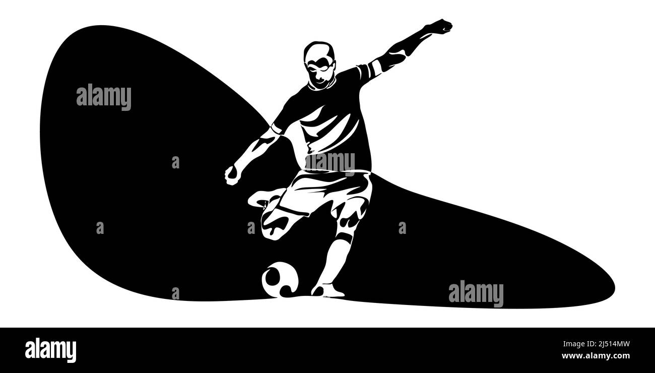 Football, soccer player kicking ball, side view. Isolated vector black ...