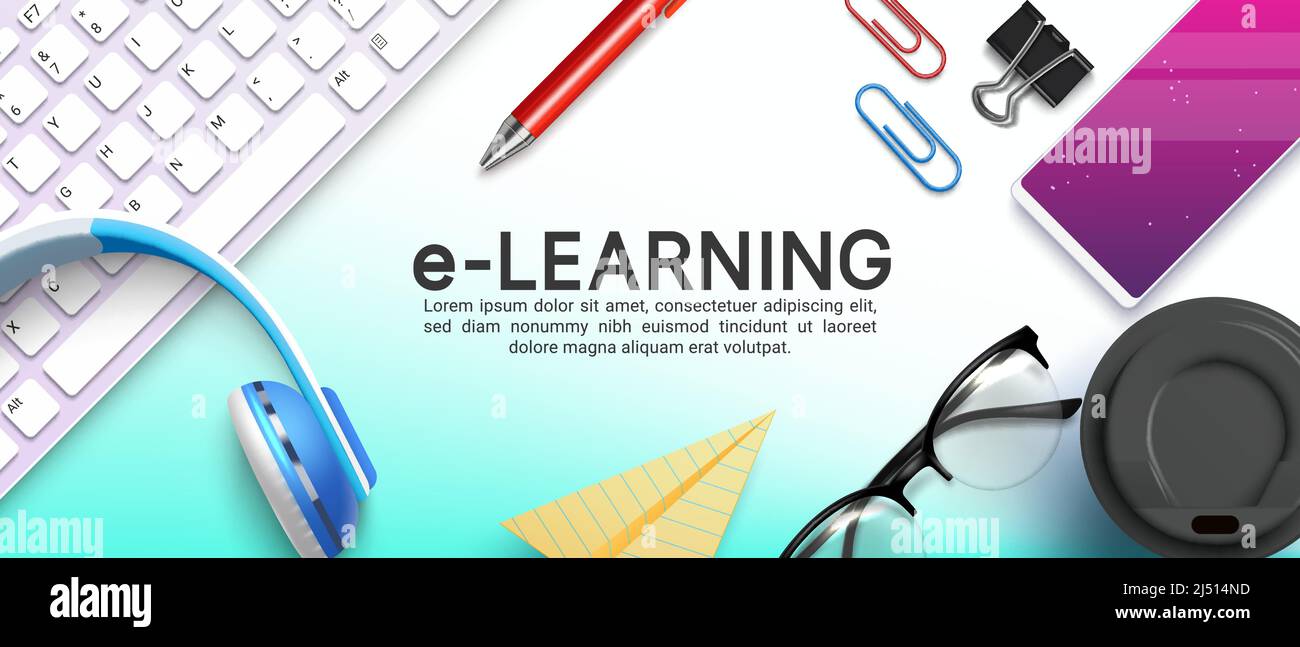 E-learning vector background design. Elearning text with key board ...