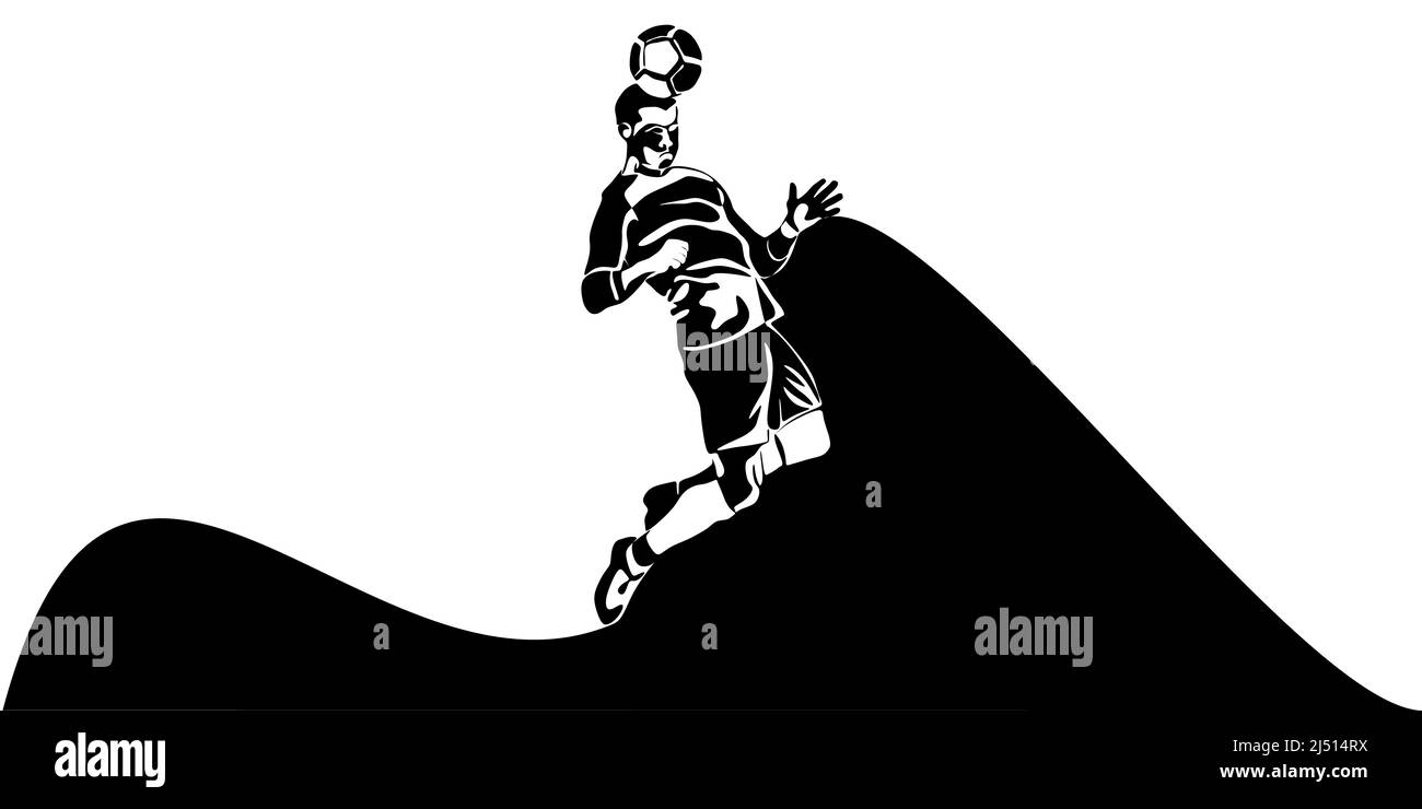 Football, soccer player kicking ball, side view. Isolated vector black ...