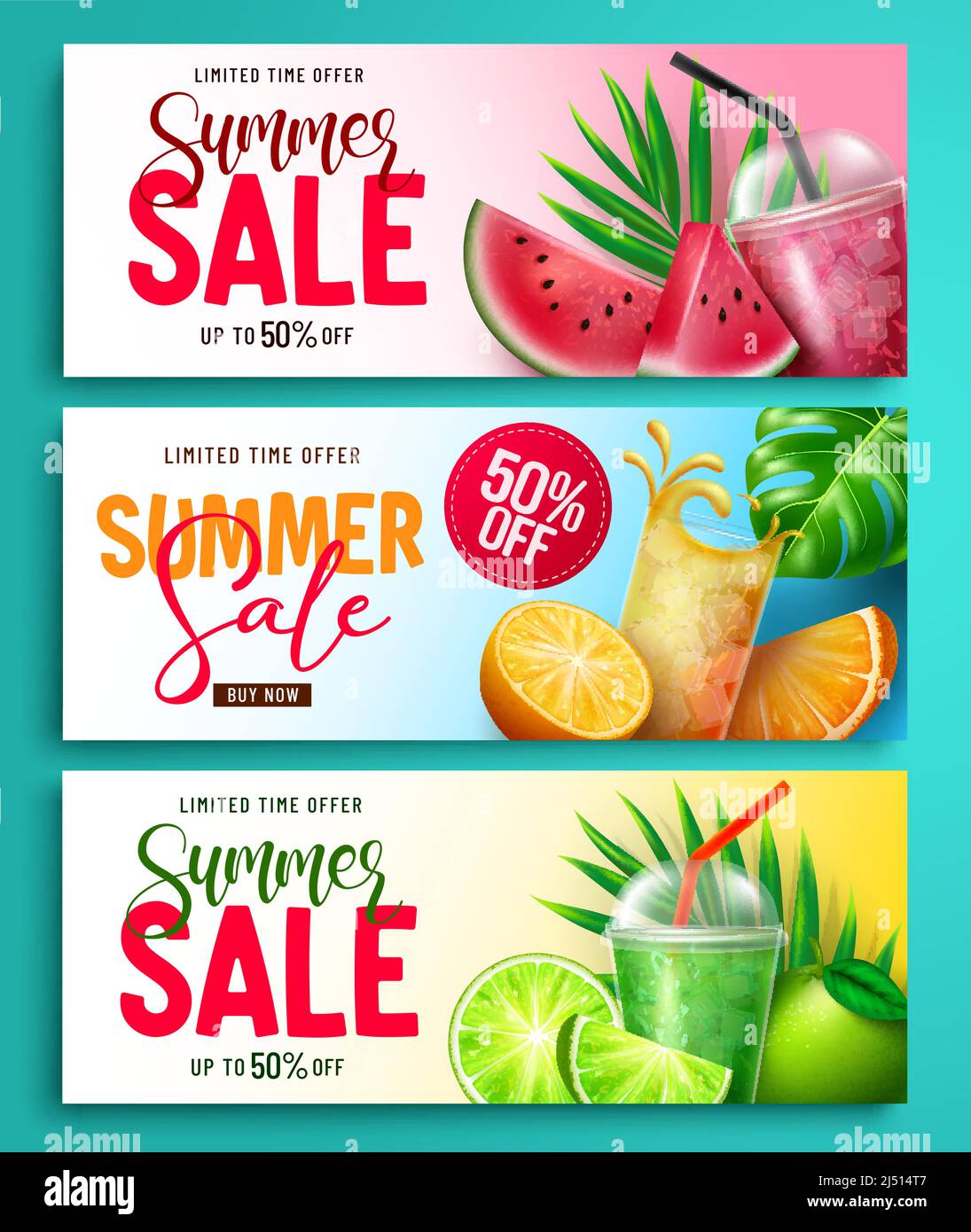 Summer sale vector banner set. Summer sale limited offer text with ...